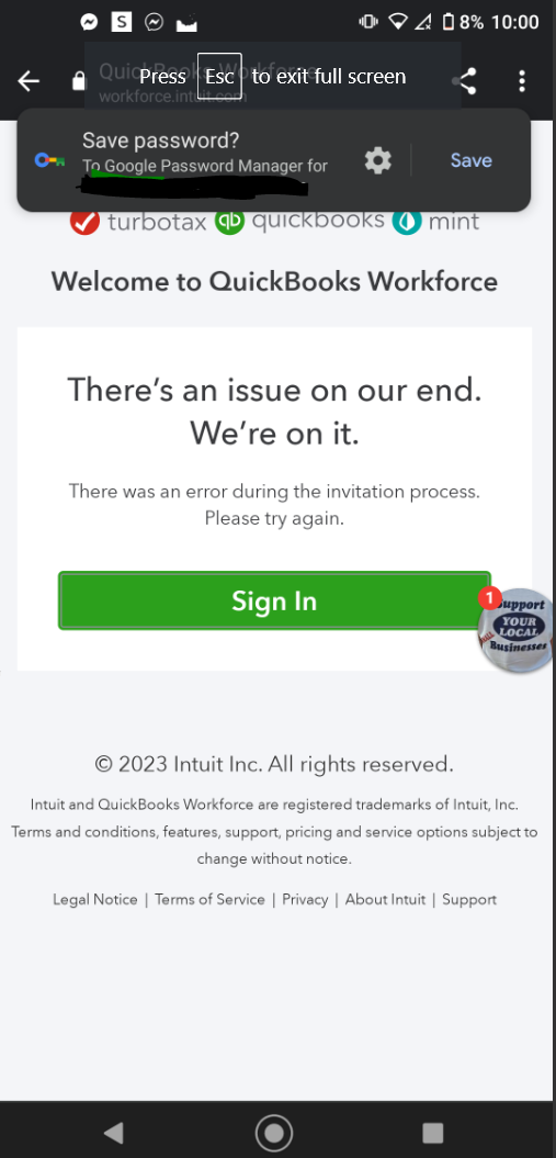 Error message when accepting invitation