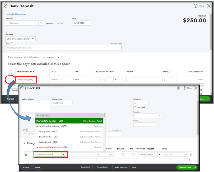 Can I edit a deposit in QBs online?