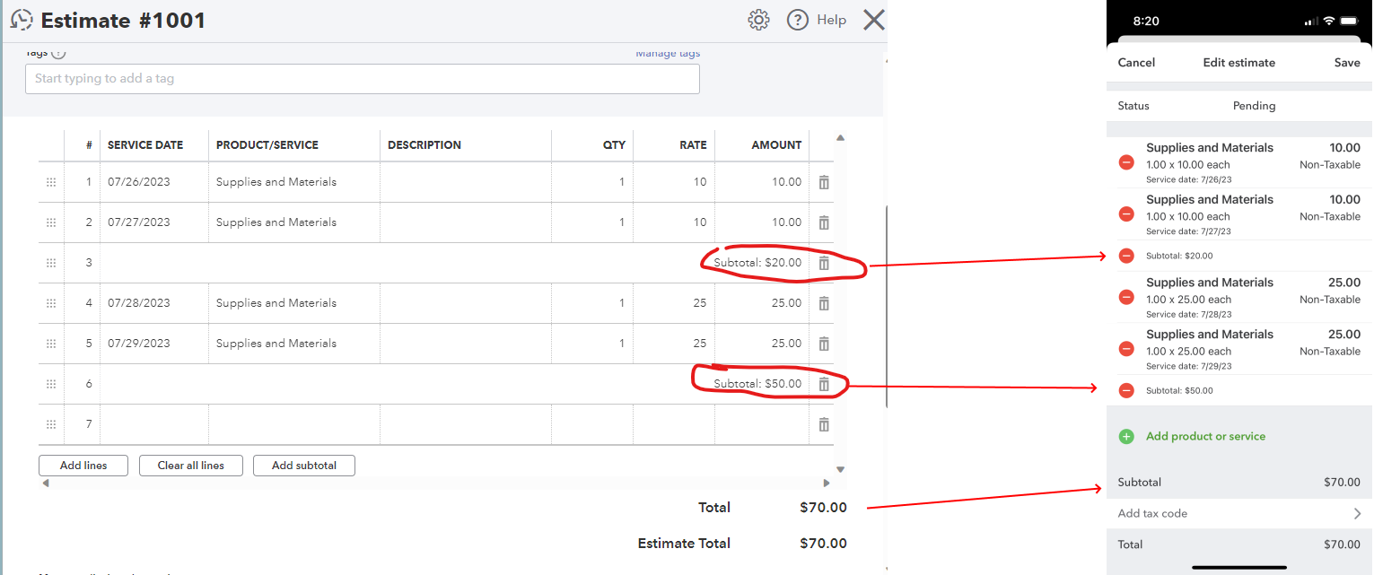 Solved: Can subtotal lines be added to estimates and invoices in the ...