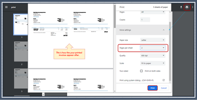 reducing printed invoice pages