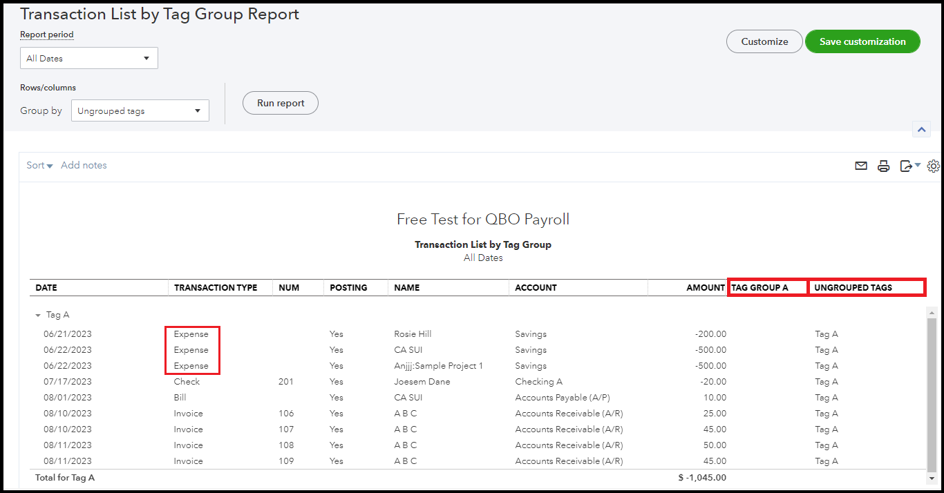 Reports with a Tag column