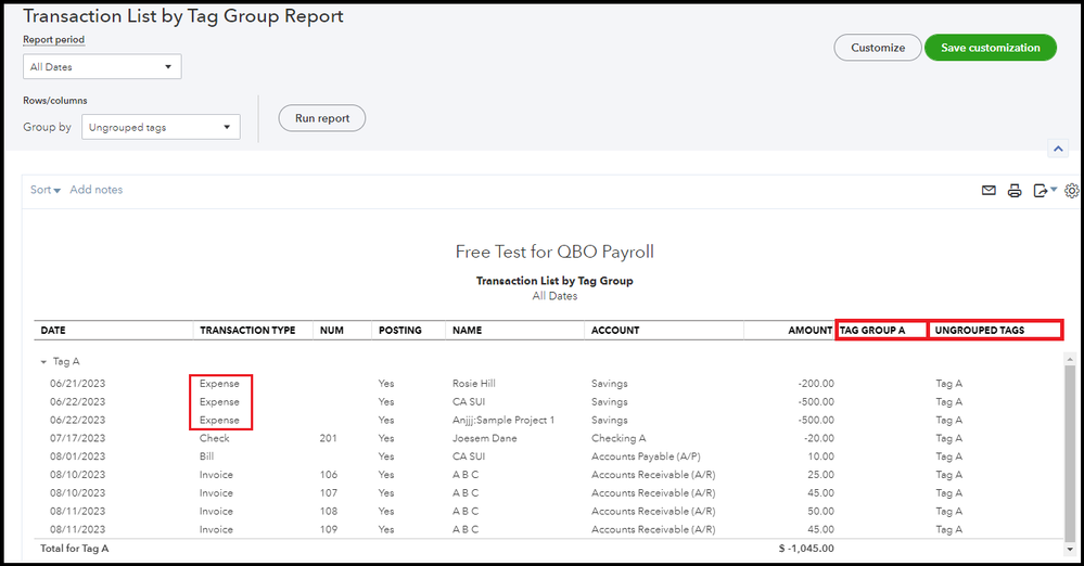 Reports with a Tag column