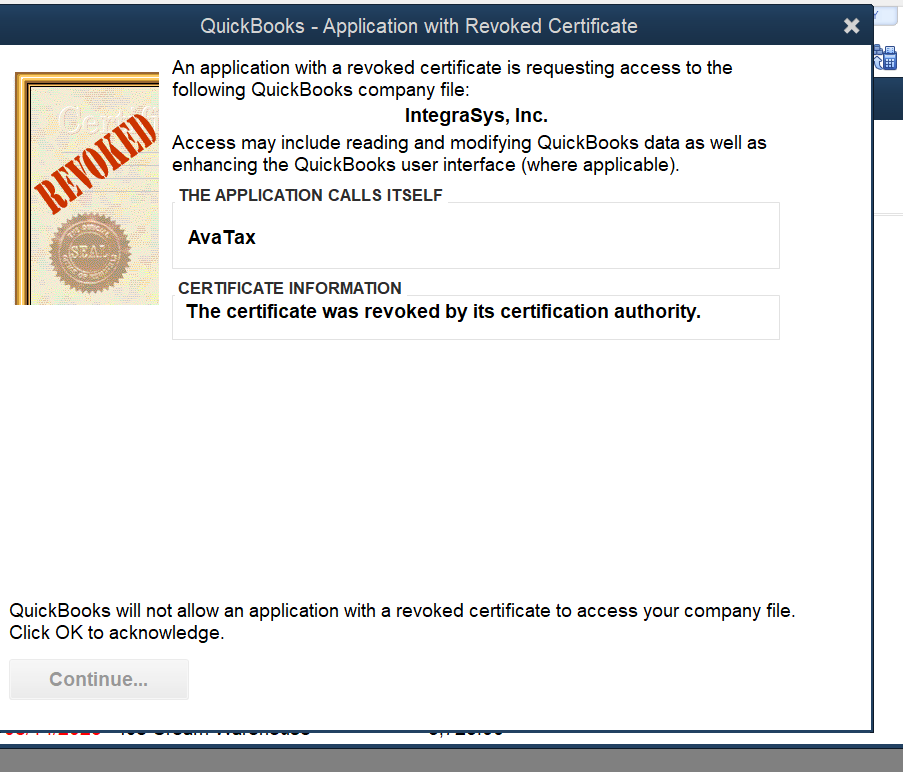 Application with Revoked Certificate | QuickBooks Community
