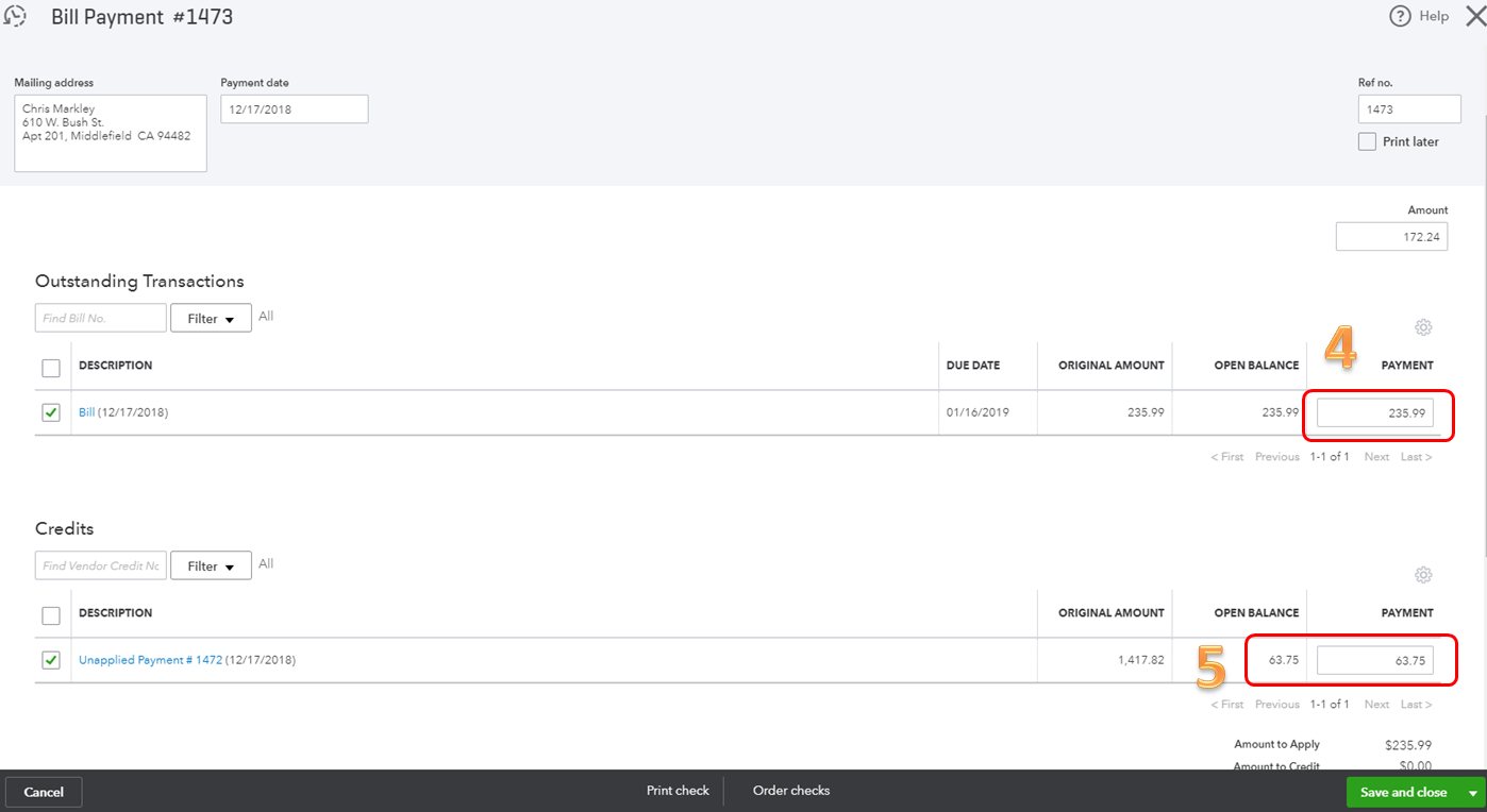 Can I have a credit in a purchase order?