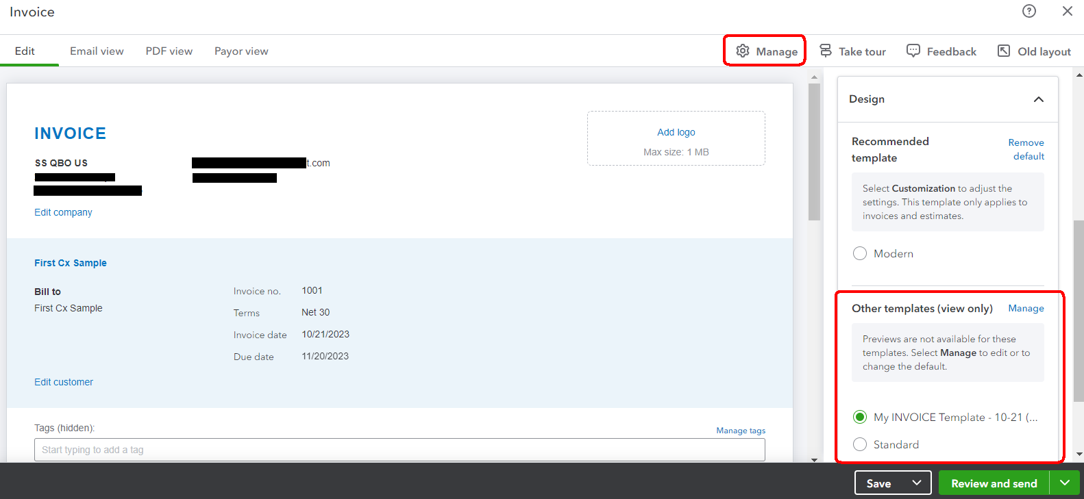 How do I customize invoice template after update?