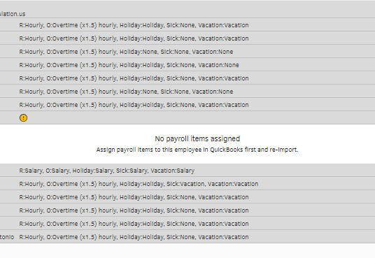 My Employee does not show payroll items assigned to him in Quicktime