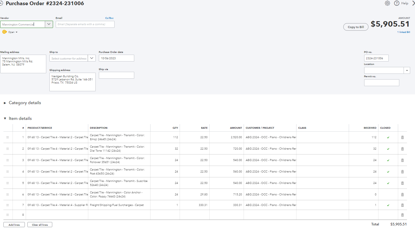 Open Purchase Order shows Zero Balance