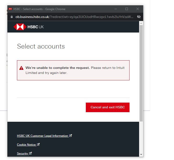 cannot connect to HSBC