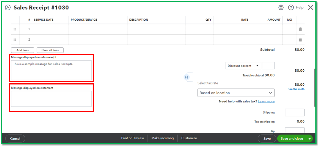 I created a custom sales receipt but I do not see how to select that ...