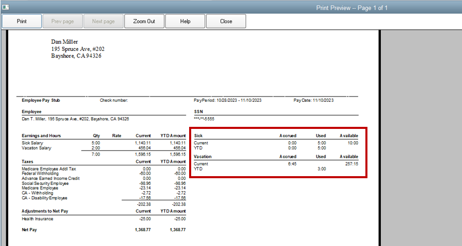vacation pay accrual showing on paystub