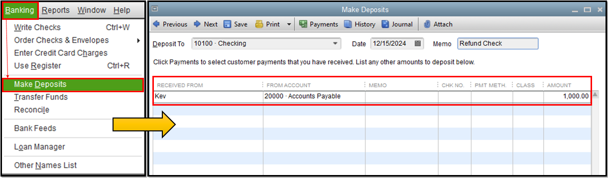 How to enter credit to an expense?