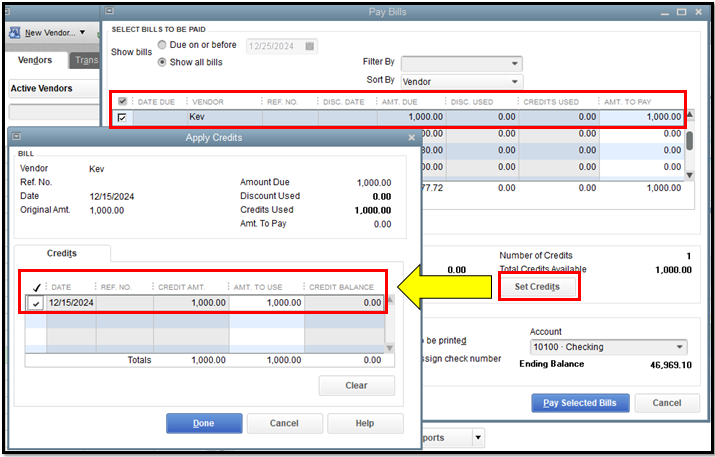 How to enter credit to an expense?