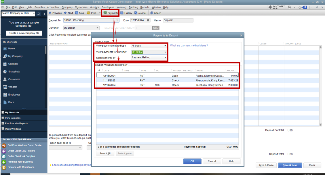 Quickbooks Desktop Premier 2020 - issue with showing payments
