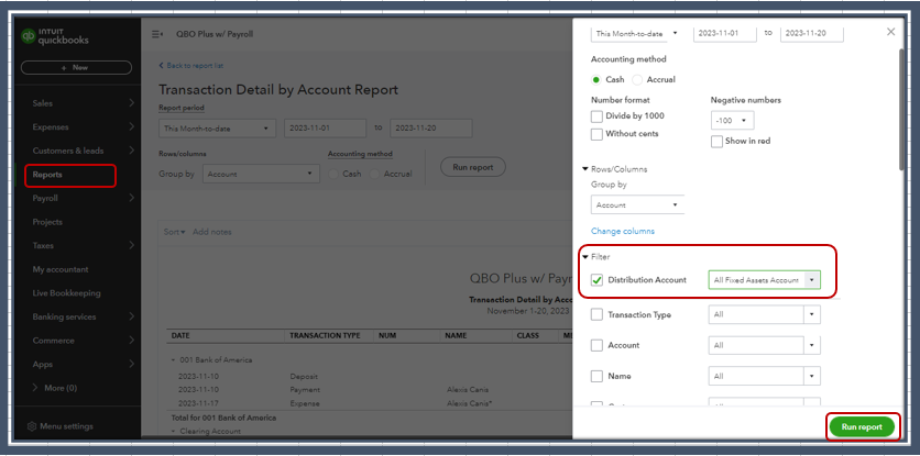 How to run a Fixed Assets report with dates