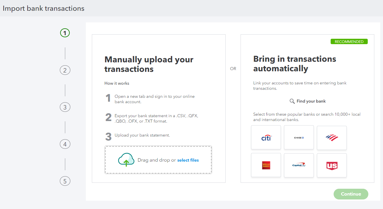Bringing in an existing bank account