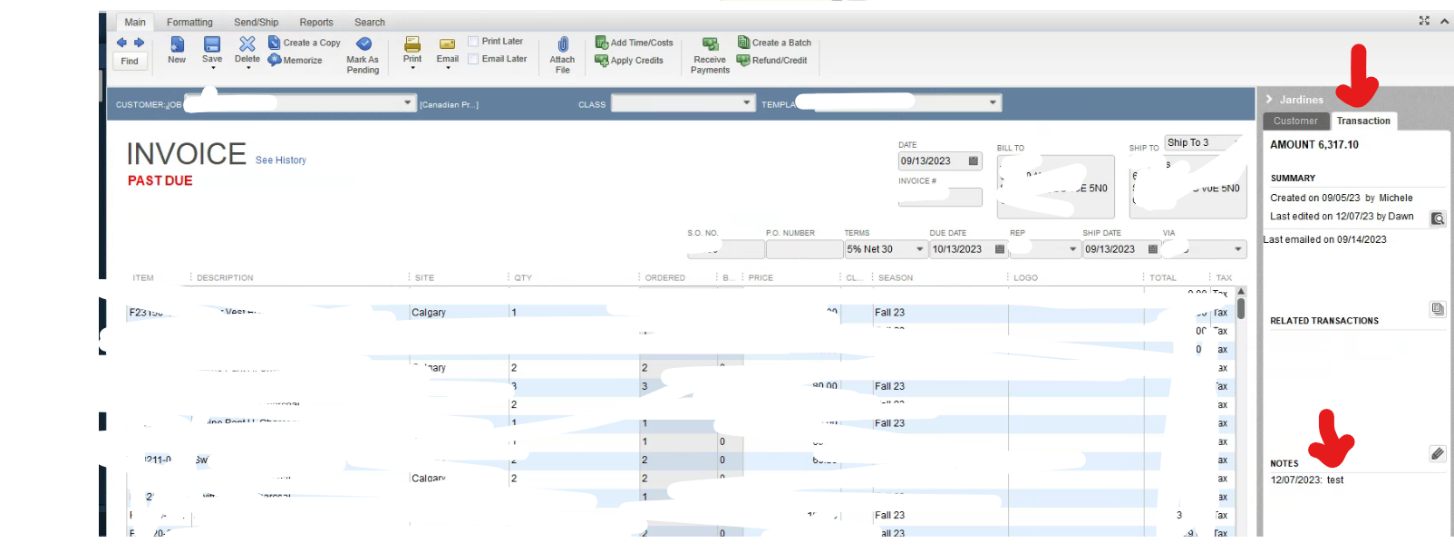 Open Invoice report, show Notes field in report