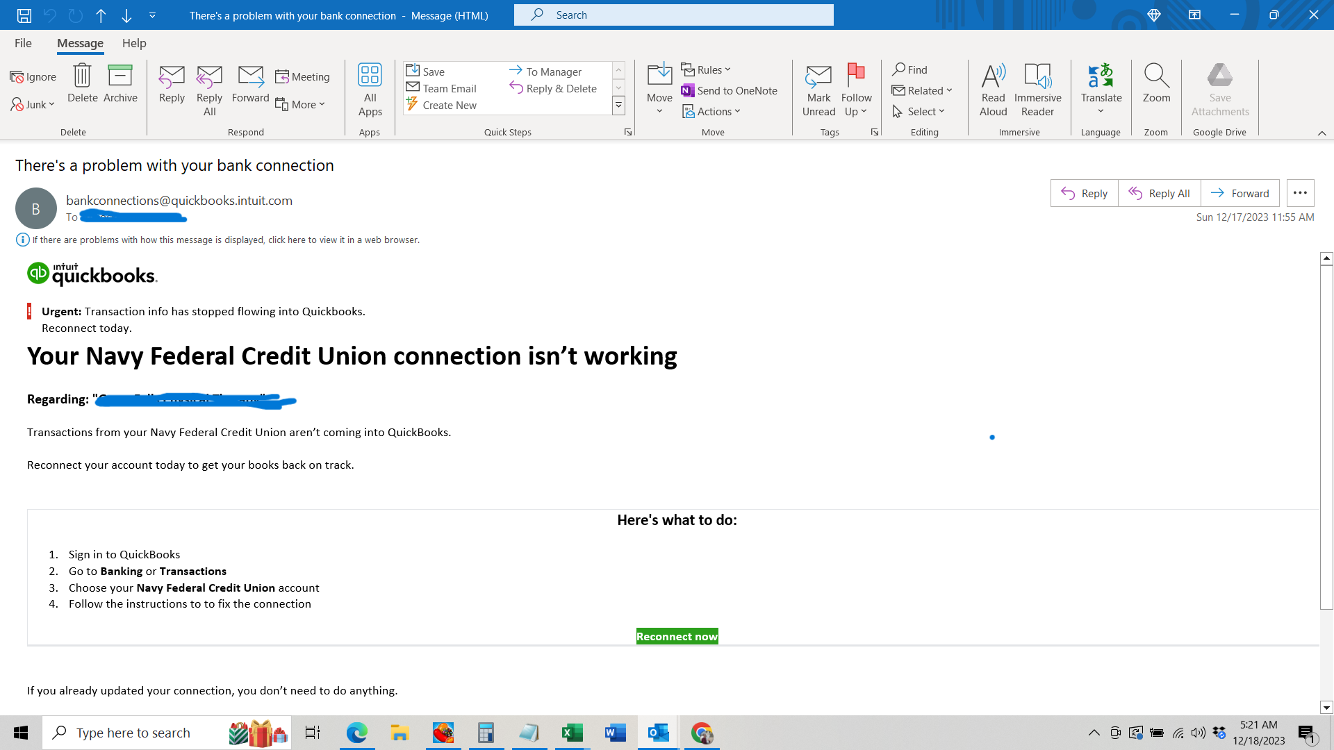 Is anyone getting repeat messages about a bank connection that fails ...