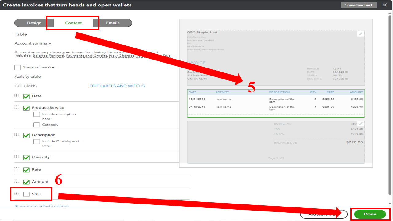 Can I edit the columns in an invoice to remove the "SKU" column and then save as my default ...