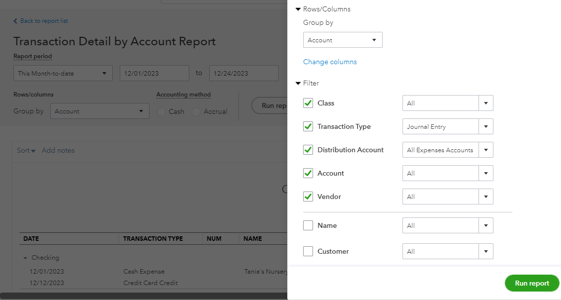 How to Create an Expense Report (showing only expenses)