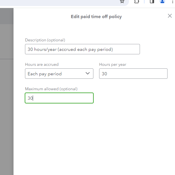 How can I set an employee to accrue 1 hour of sick time per 30 hours ...