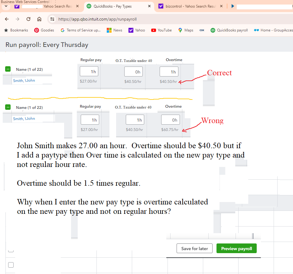 Why is Overtime calculated on the newly added pay type and not regular pay?