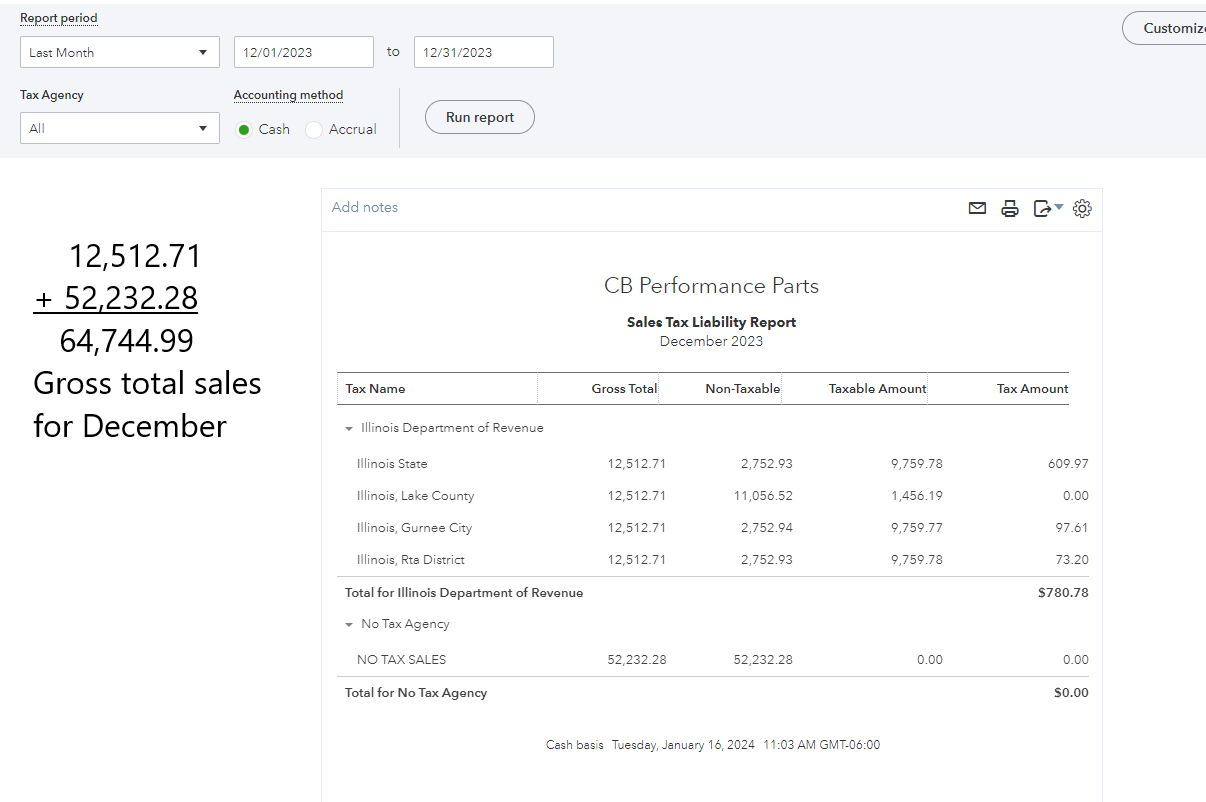 QBO Sales Tax Liability Report total does NOT match other reports