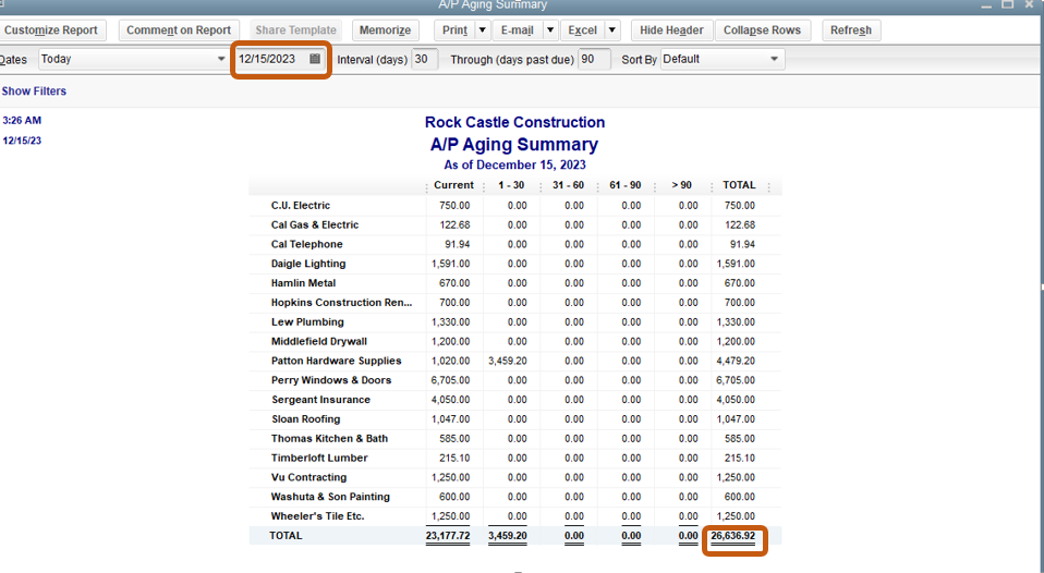 Clearing Transactions from A/P Aging Report