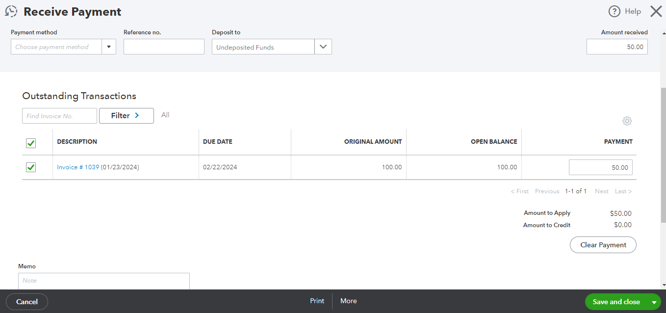 how to receive a payment and send a receipt with an actual balance in ...