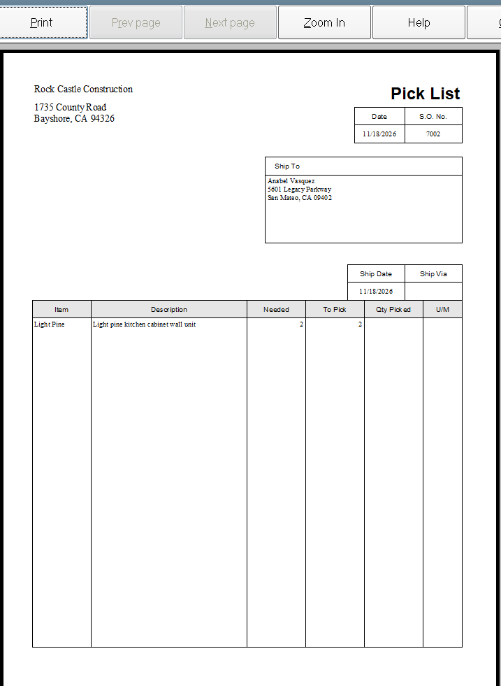 Printing Packing List