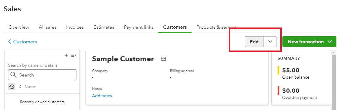 Customer names on QBO invoices