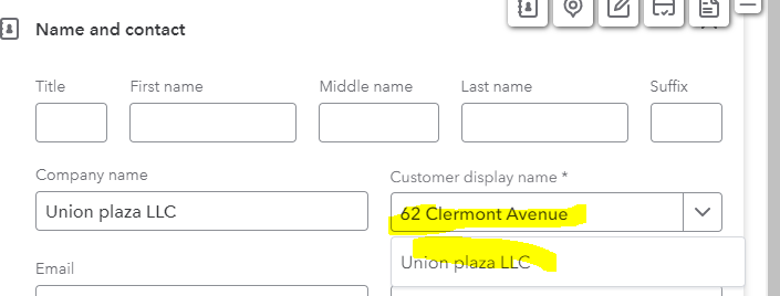 Customer names on QBO invoices