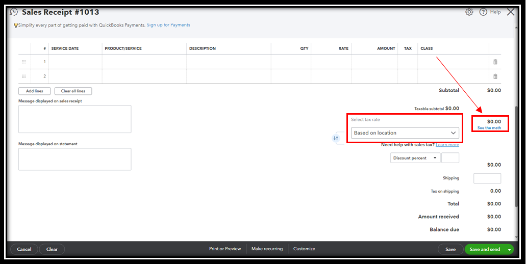 How is Tax Name determined in my sales receipts?