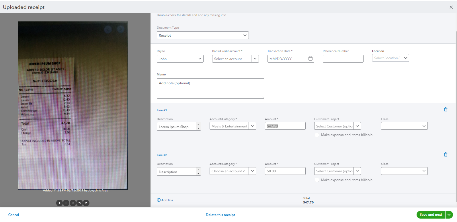 How do I split my expenses so when I scan a receipt, I can put them ...