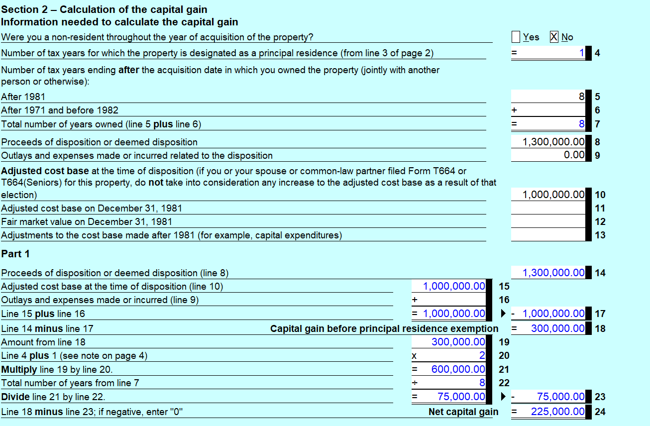 Filling out T2091 when change of use from rental to principle residence