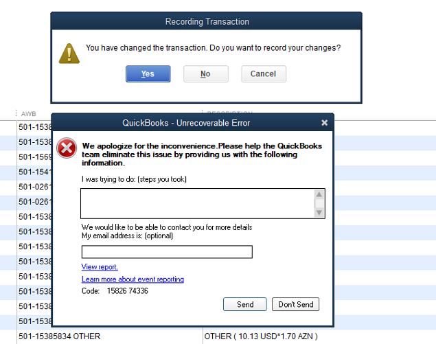 QB Desktop Error while saving transaction changes