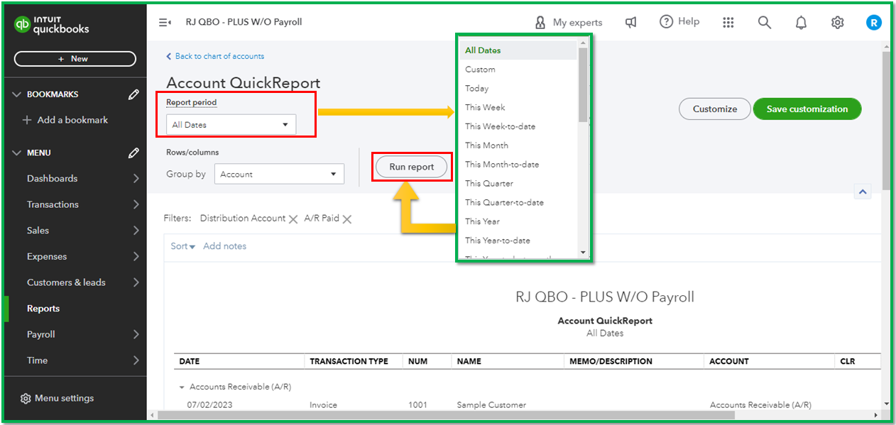 Product/Service QuickReport - A/R Paid not Showing