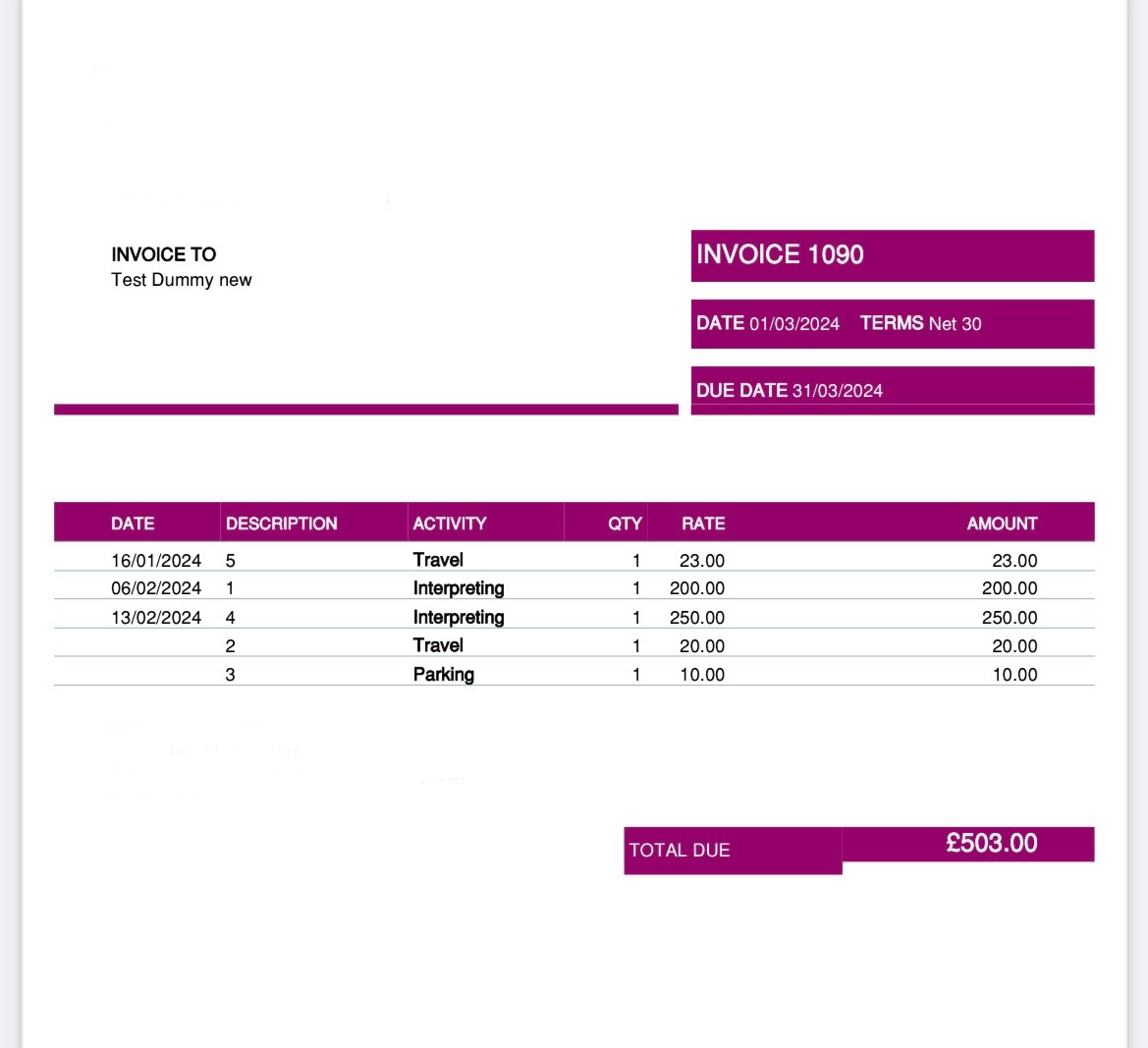 Invoice formatting