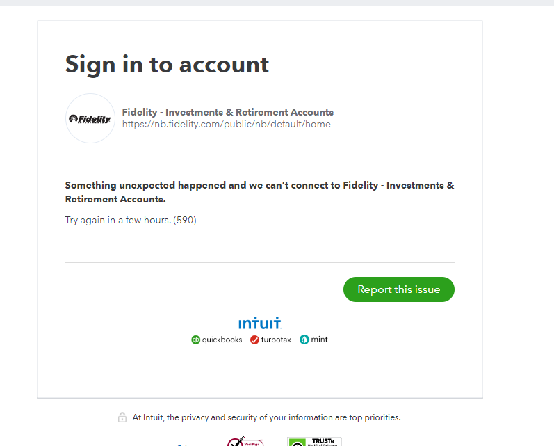 Fidelity connection issue? | QuickBooks Community