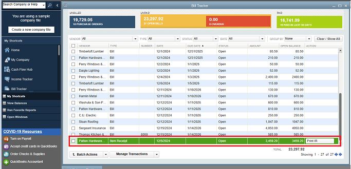 Solved: Bill Tracker shows Item Receipts as Unpaid Bills