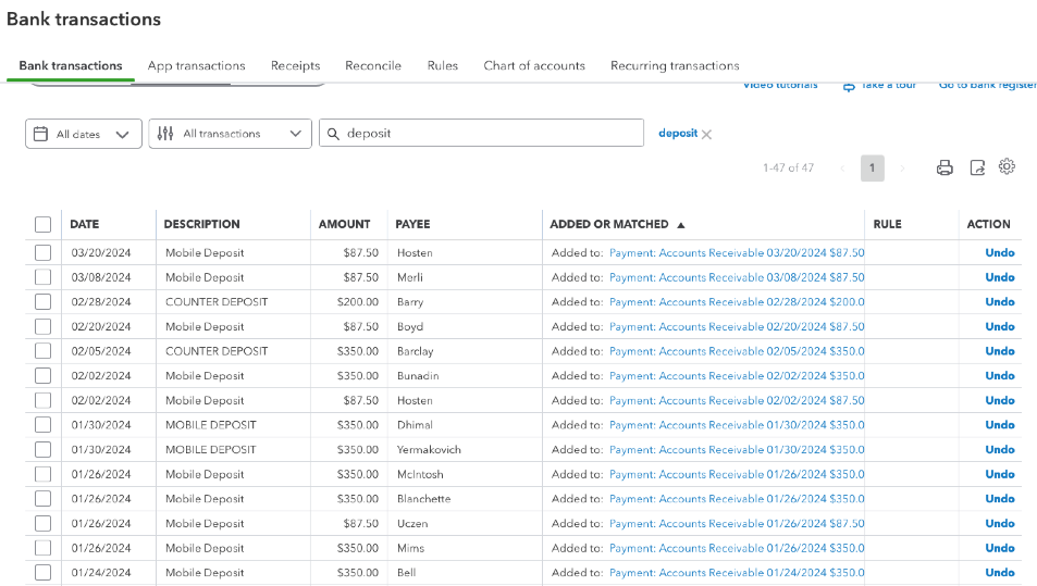 Revenue shows invoices twice - as accounts receivable and as checking