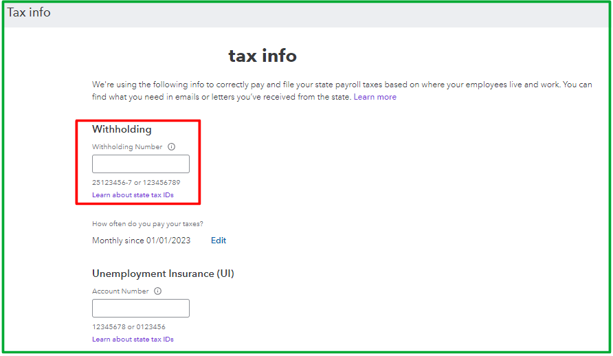 Why is payroll setup not accepting my state withholding ID number?