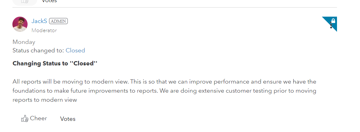 Classic view vs. Modern view onreports