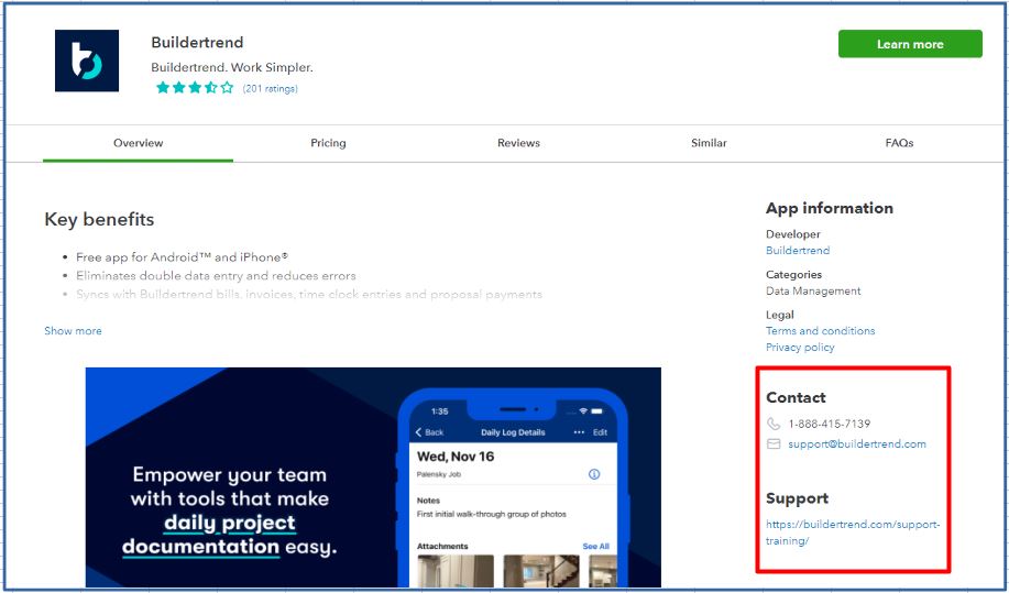 How do I install the Buildertrend app in QB online?