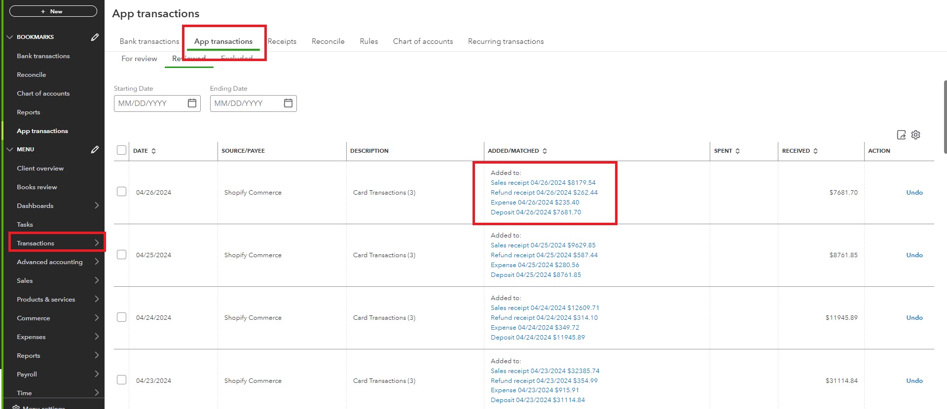Shopify integration revenue recognition