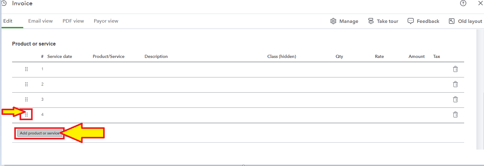 How do you insert a new line into an existing invoice?