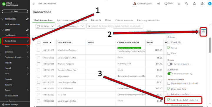 Why QuickBooks replace the "Description" filed (originally populated with "Bank Details") with ...