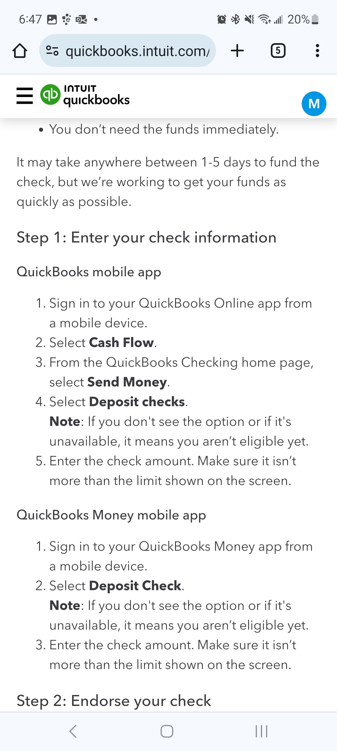 Will I be able to deposit a paper check into QuickBooks but the deposit ...