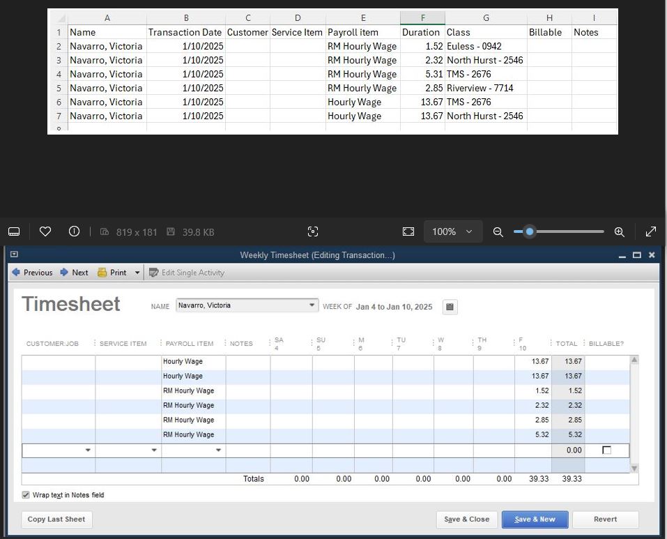 Timesheet import mismatch