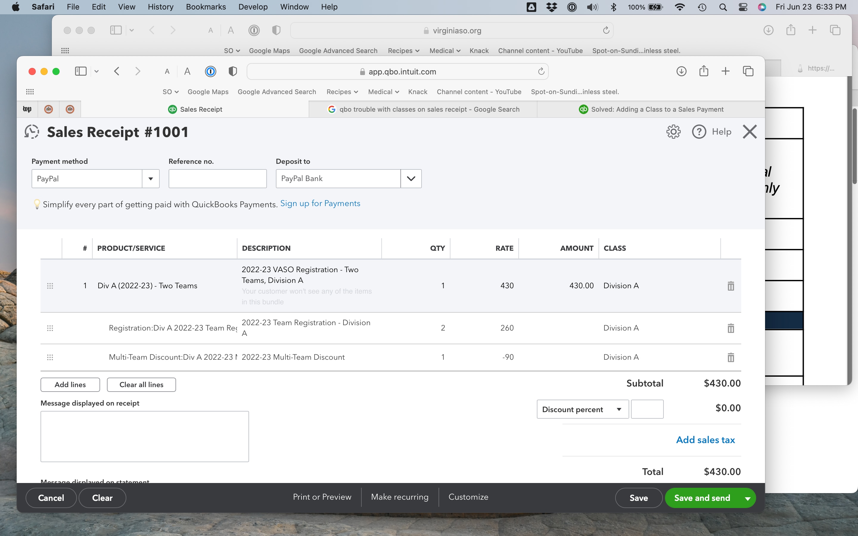 Solved: Classes in Sales Receipts